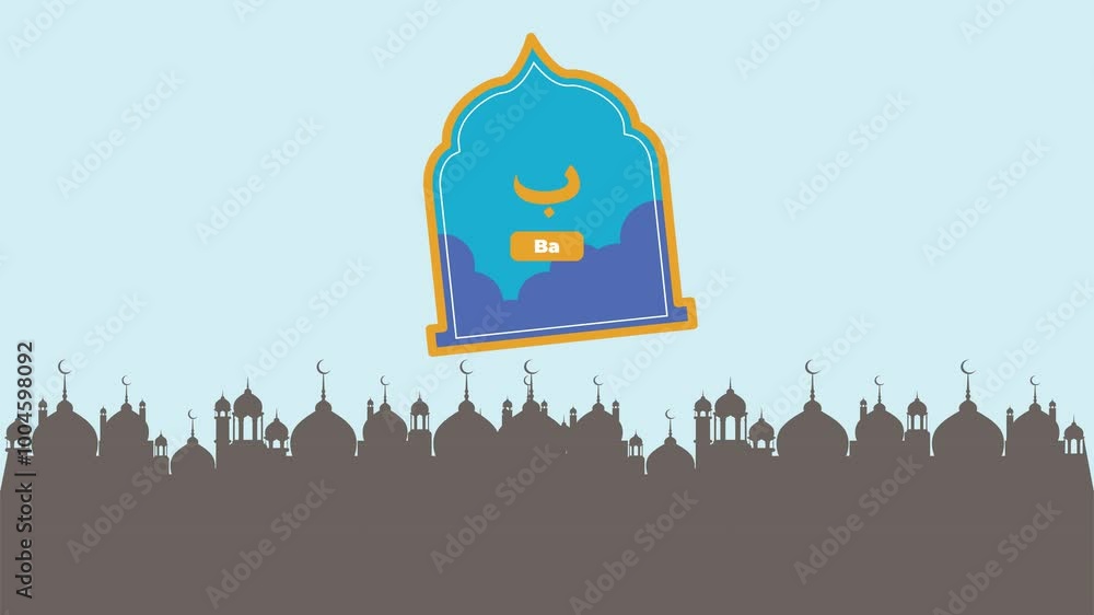 Animated Hijaiyah as Arabic Alphabet Alif, Ba, Ta, Tsa, Jim with Masjid ...