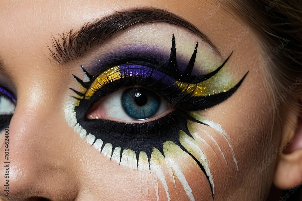 Scary Halloween makeup on a woman's face in the form of a skull, a ...