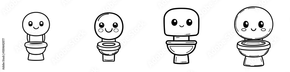 Line drawing of a toilet with a white background in black and white ...