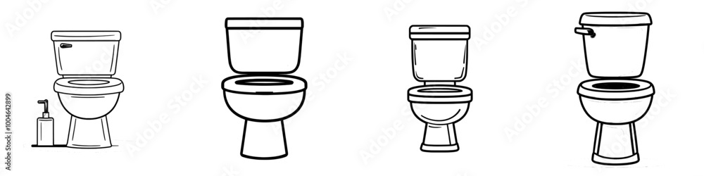 This simple line drawing illustrates a toilet with the lid and seat ...