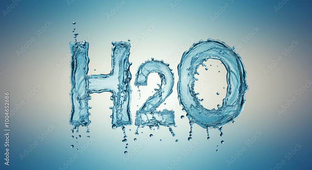 Foto de Water text representation of H2O symbol in blue liquid form ...