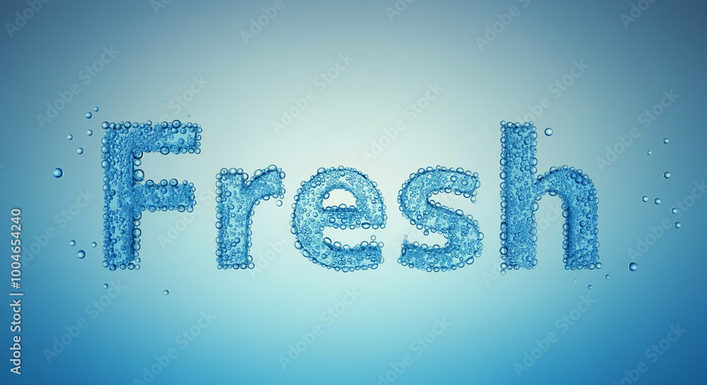 Water bubbles creating fresh text in blue background with sparkling ...