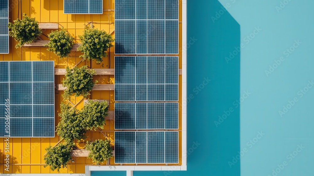 Sustainable hotel under construction, solar panels being installed ...