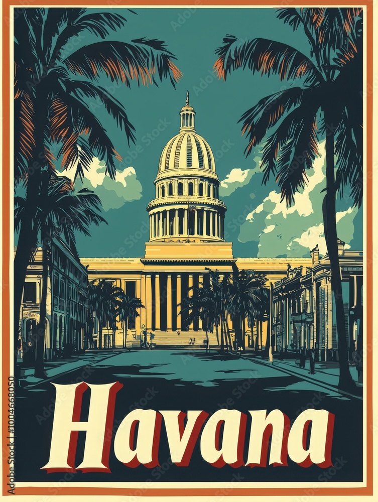 The poster captures the essence of Havana with its historic ...
