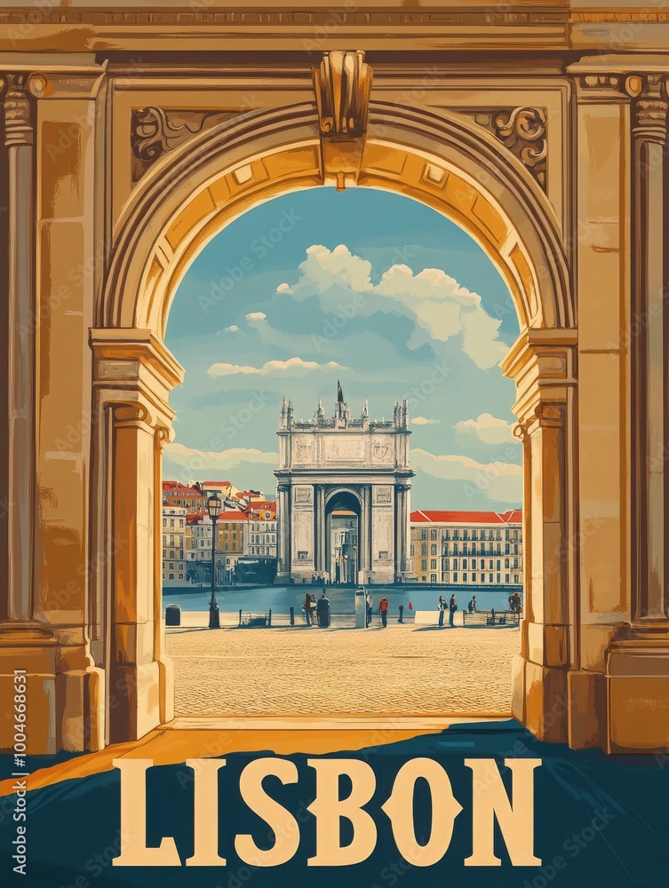 This retro travel poster showcases Lisbons rich history with a view ...