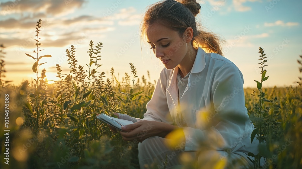 research in plant genetics with a scientist examining dna and ...