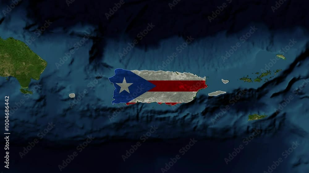 Zoom from Earth to Puerto Rico. (Country Flag) World map animation with ...
