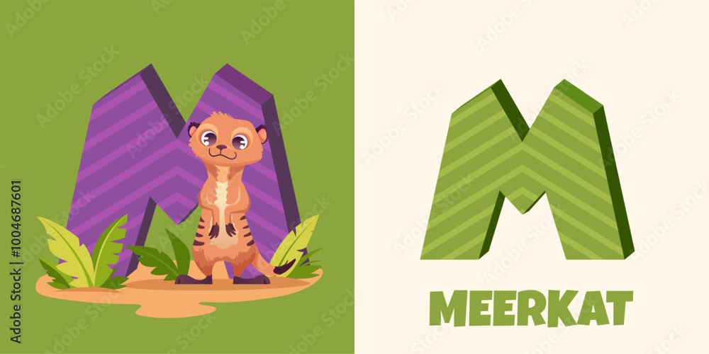 Cute Meerkat together with the letter M. Children's alphabet set ...