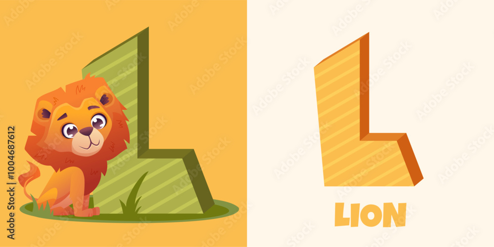 L letter for the Lion. Vector illustration with cute animal alphabet ...