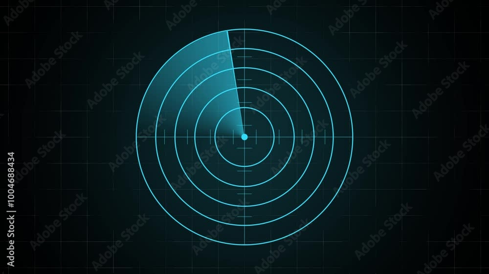 radar animation on grid background. Blue color sonar radar screen ...