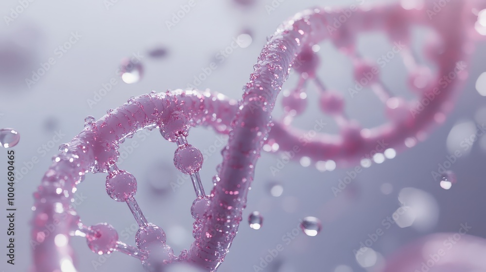 Close-up of a pink DNA double helix structure, highlighting genetic ...