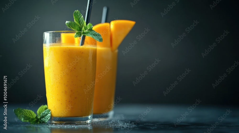 Indian cold summer drink Mango Lassi, yogurt smoothie with turmeric ...