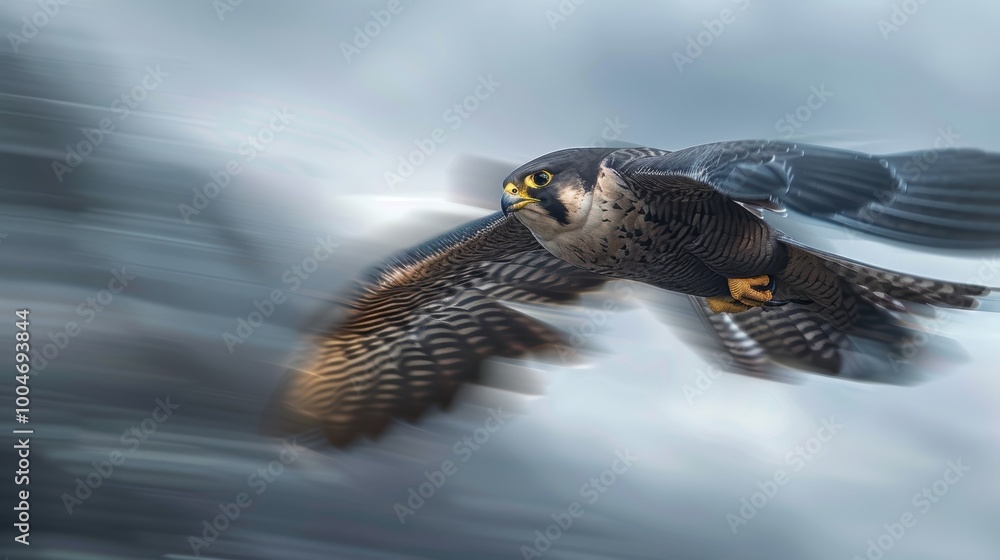 Peregrine Falcon in Mid-Air Dive with Wings Spread, Capturing the Speed ...