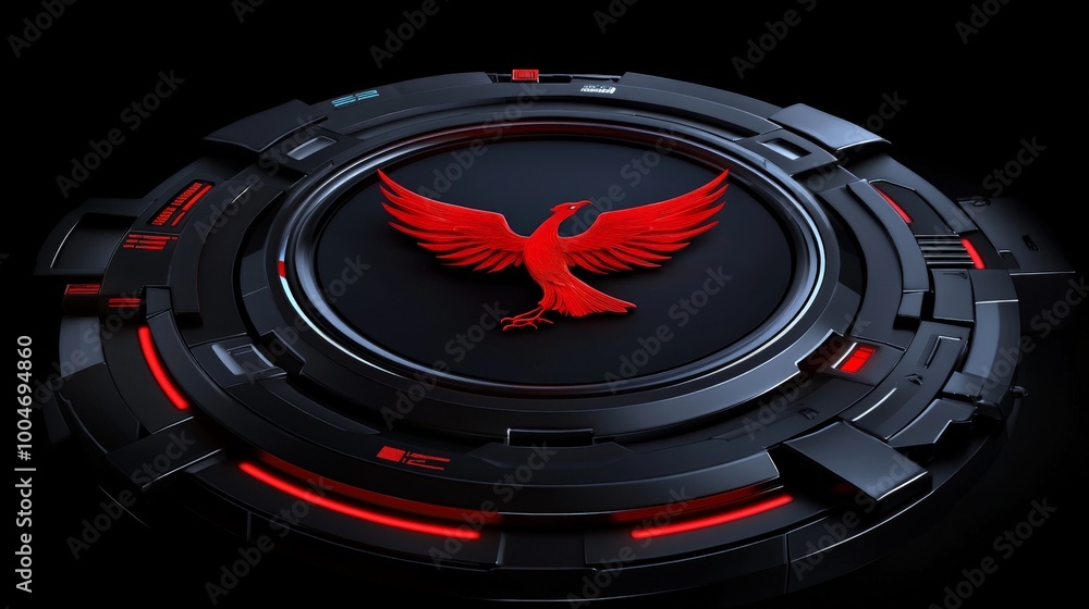 Red Phoenix Emblem: A futuristic, high-tech emblem featuring a stylized ...
