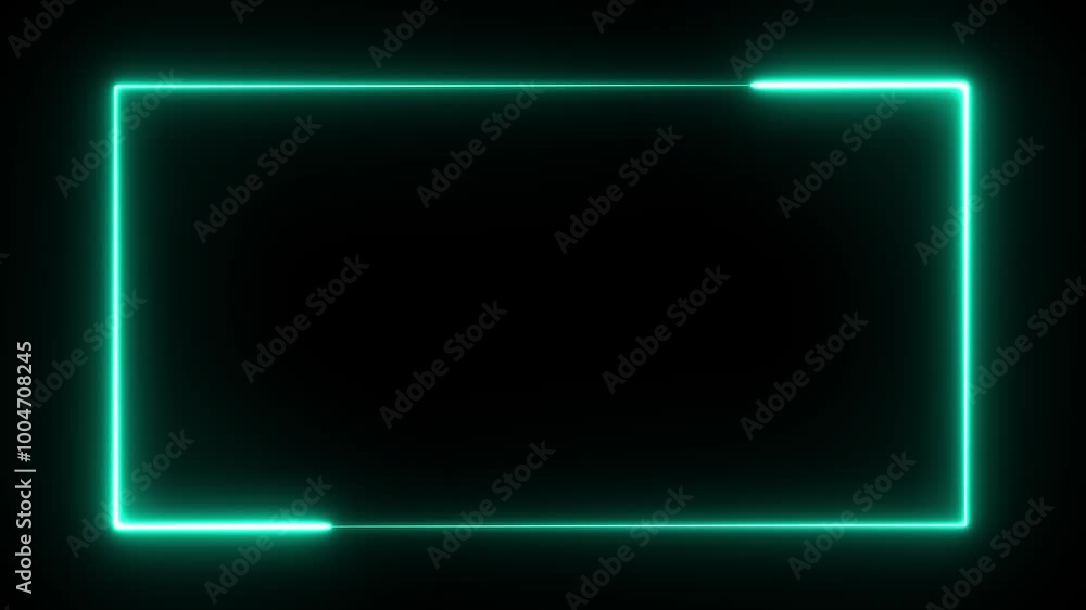 neon border frame, cyan glowing border, rectangle, frame, black screen ...
