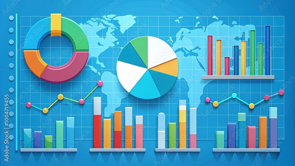 Colorful infographic displays percentages and statistics on a bright ...