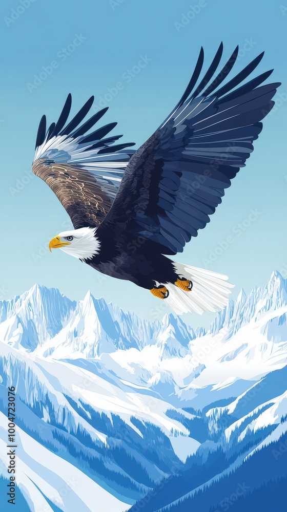 Majestic eagle soaring over snow-capped mountains, showcasing its ...