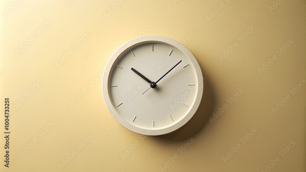 Minimalist illustration of a plain white clock with thin black hands ...