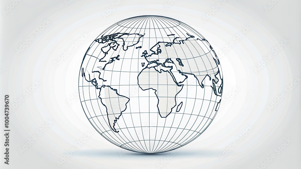 Minimalist illustration of a stylized globe with longitude and latitude ...