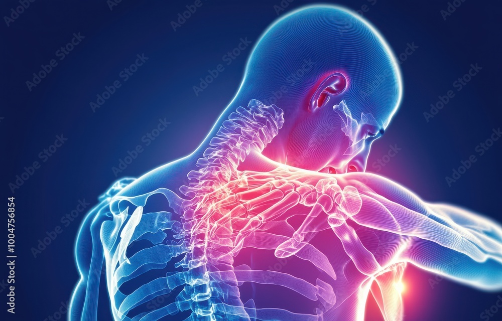 Medical illustration of a human holding shoulder in pain highlighting ...