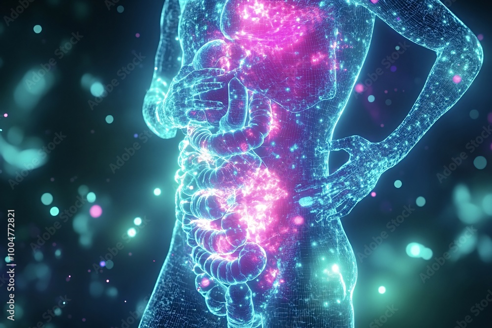 Futuristic medical illustration of a transparent human body ...