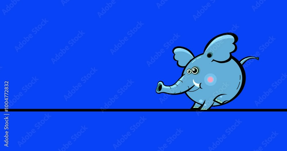Cartoon blue elephant running long medium isolated animation black ...