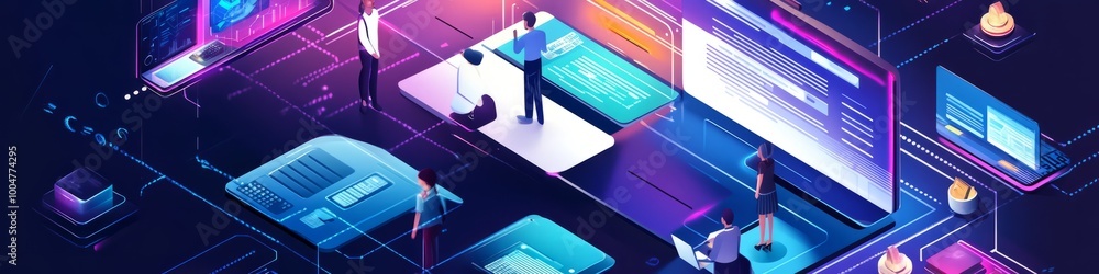 Digital Transformation: Isometric illustration of a vibrant ...