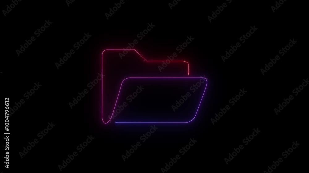 Glowing Neon Document Folder Icon on black background. A Stylish Symbol ...