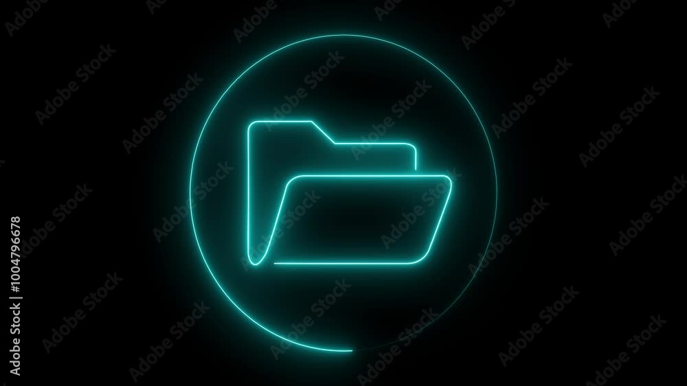 Glowing neon file folder icon with neon circle. Glowing neon Folder ... Glowing neon file folder icon with neon circle. Glowing neon Folder ...