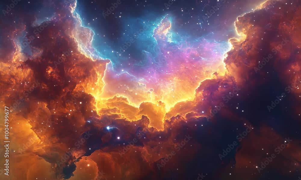 An expansive space scene filled with vibrant nebulous clouds, capturing ...