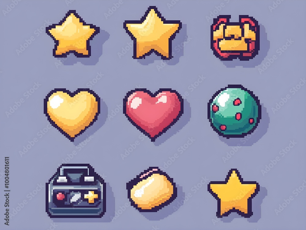 Pixel game icon. Retro video games element, arcade UI button, digital ...