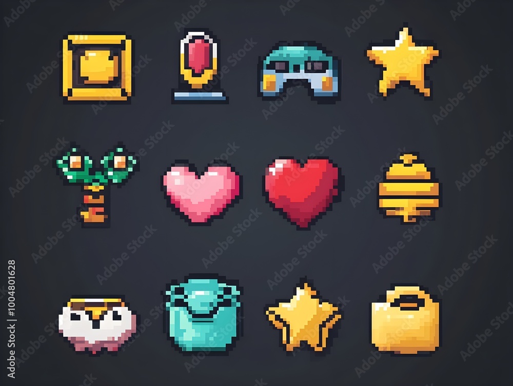 Pixel game icon. Retro video games element, arcade UI button, digital ...