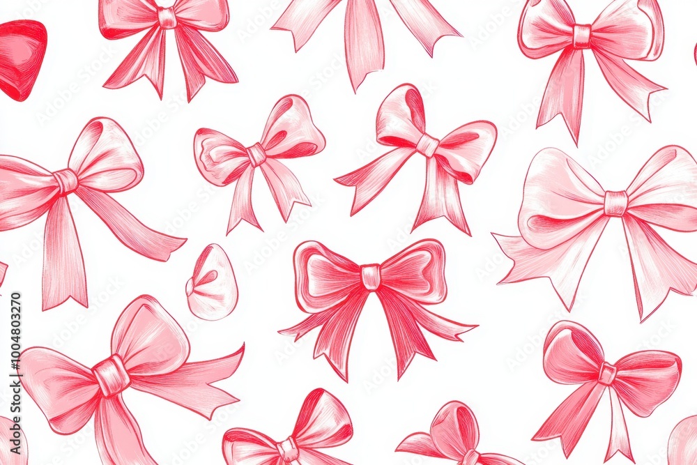 pattern of bows in shades of pink, designed with bold lines and a ...