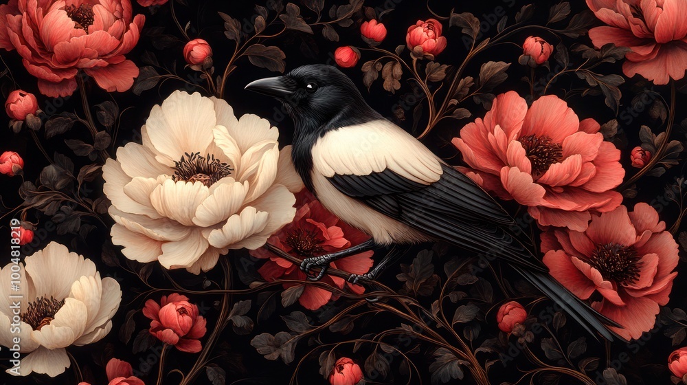 Ornate Gothic Floral Pattern with Dark Peonies and Twisted Vines ...