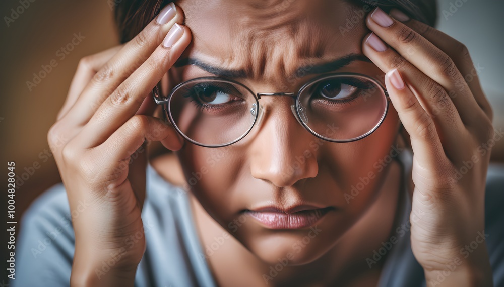Contemplative young woman consumed by financial worries and negative ...