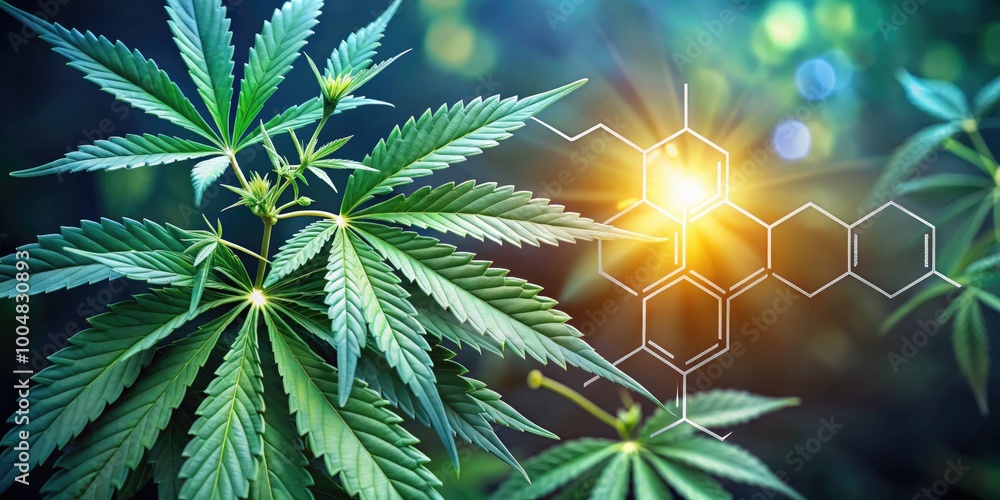 Chemical structure of THC molecule representing cannabis properties and ...