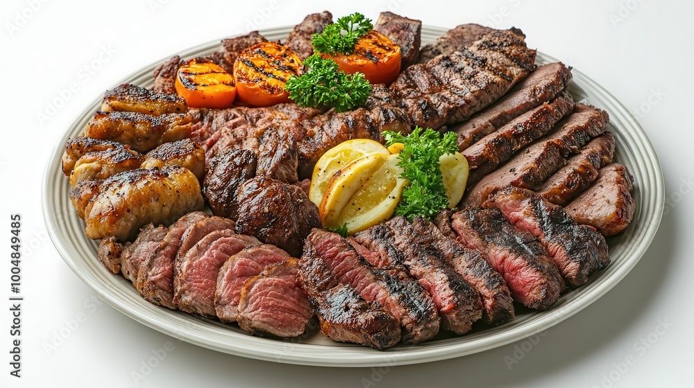 delicious churrasco beautifully arranged on a plate presented against a ...