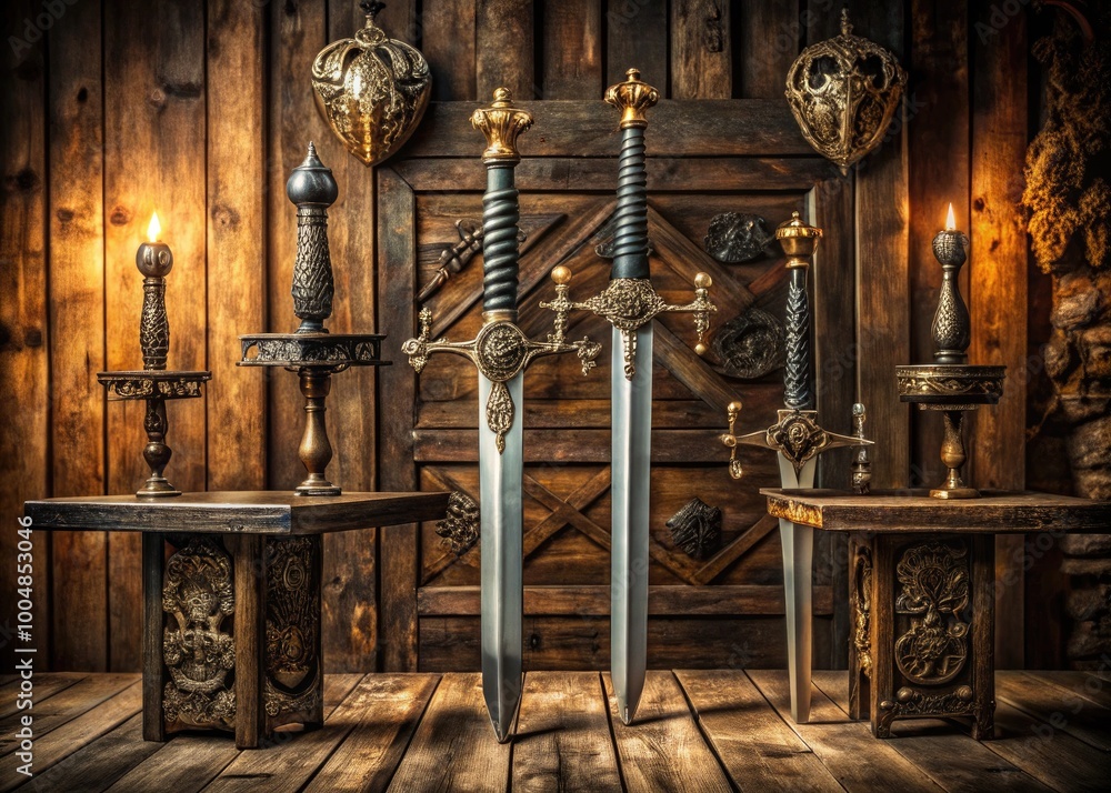Exquisite Display of Ace Swords in a Rustic Setting with Intricate ...