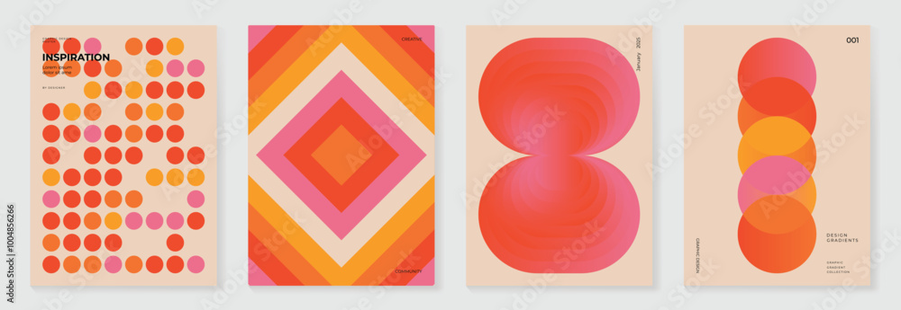 Collection of 70s color gradient poster background vector. Set of retro ...