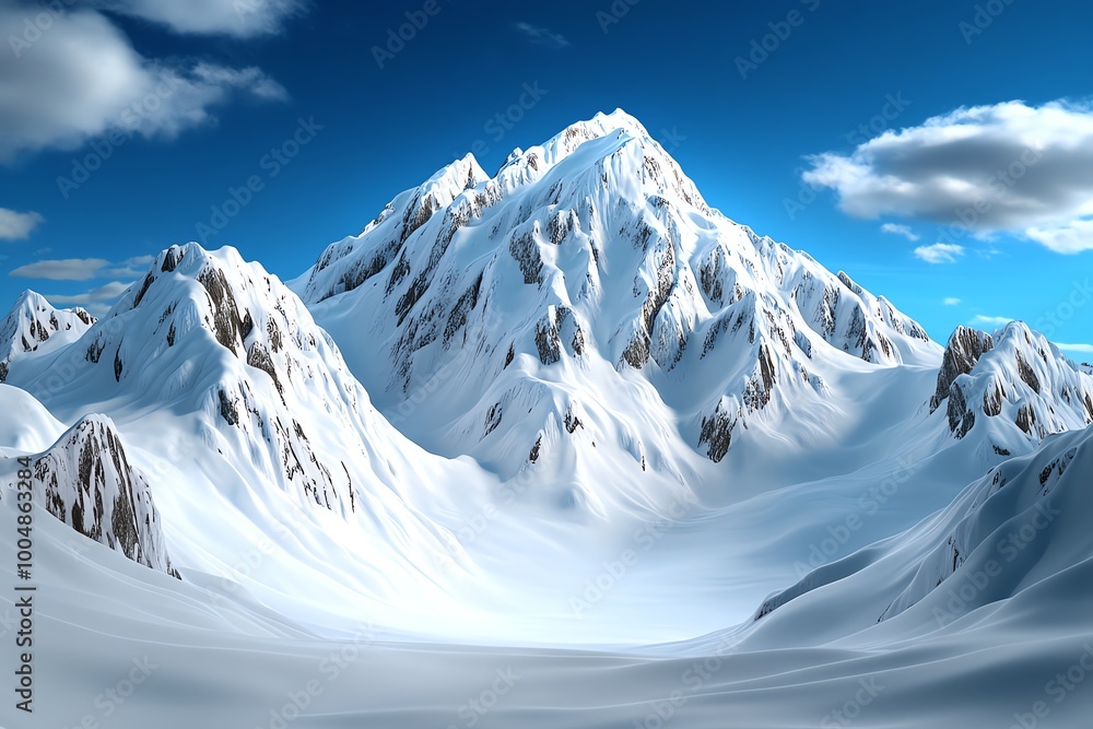 Hyper-realistic view of a snow-capped mountain, with every ridge ...