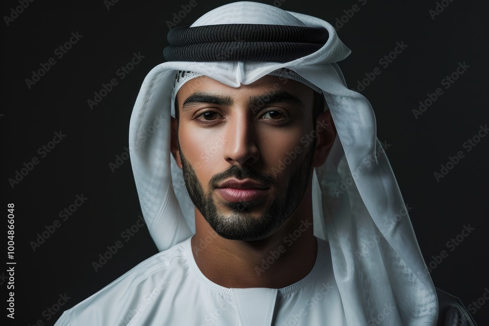 Stylish man in traditional UAE attire for fashion portraits. Stock ...