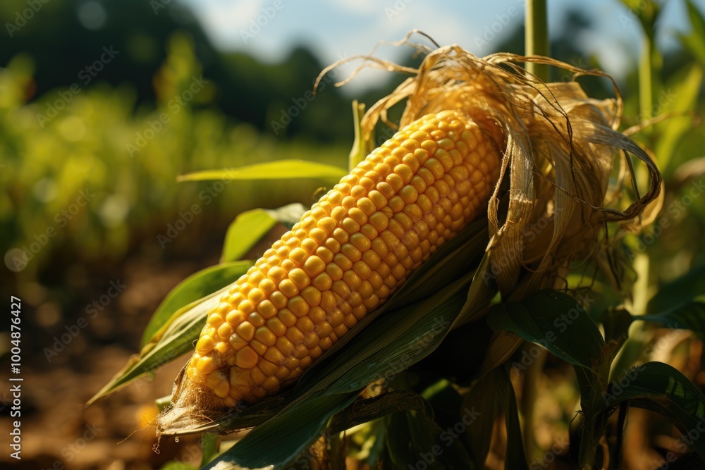 Yellow corn ear with seeds still joined to the ear in the organic corn ...