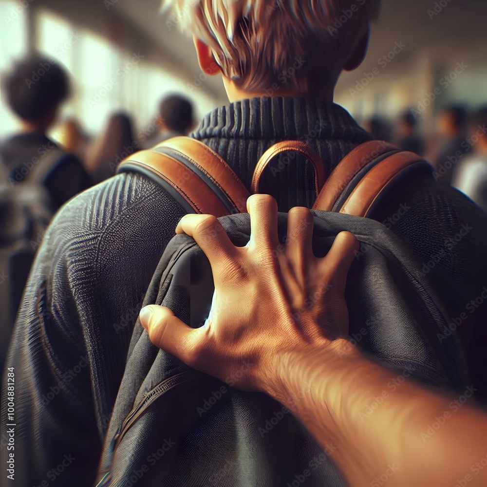 Boy Being Bullied at School, Shoved by His Backpack Stock Photo | Adobe ...