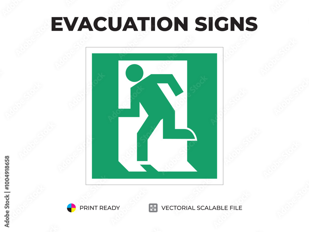 Emergency exit sign. Exit here sign, left direction. Universal symbol ...