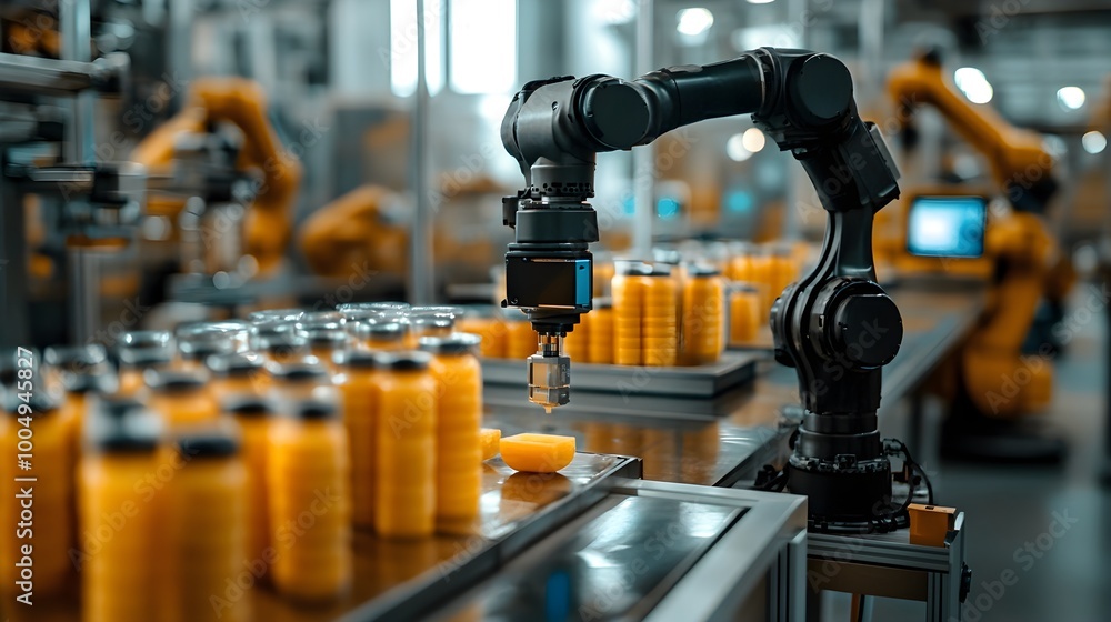 Industrial robots performing rapid, detailed inspections on food items ...