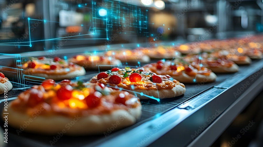 Cutting-edge sensors in a high-tech food factory, monitoring each item ...