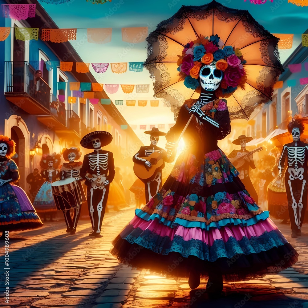 celebration of the day of the dead dancers dressed as catrinas dance ...
