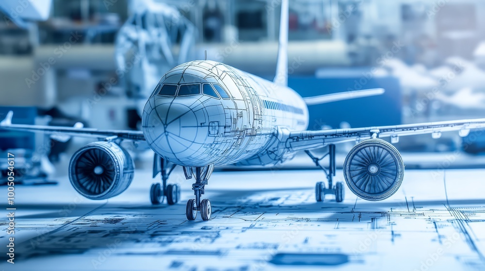 Detailed model representation of an airplane on a comprehensive ...