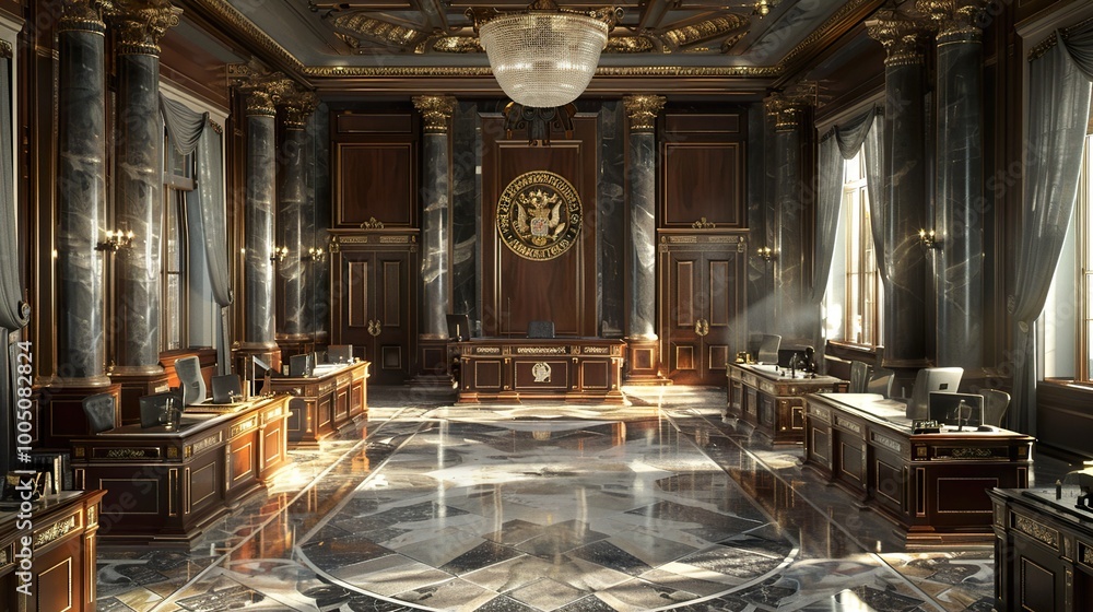 Grand Hall with Marble Columns and Gilded Details - Luxury Interior ...