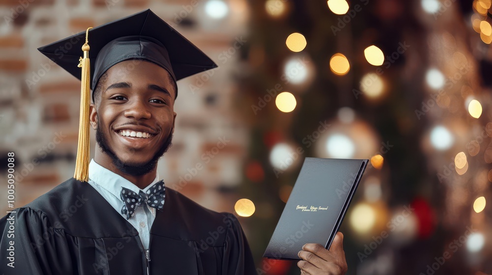 graduating young man beaming with pride holding his diploma in a ...